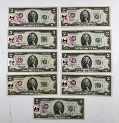 9 Nearly Consecutive Serial Number 1976 $2 Notes W/1st day Stamps. MPLS ...