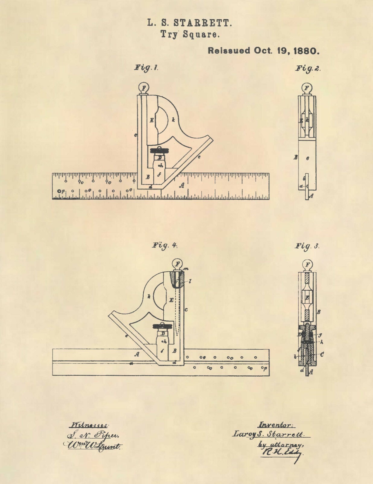 Starrett Tri Square US Patent Art Print- Vintage Antique Tri-Square ...