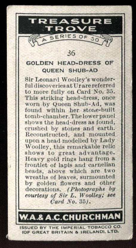 Tobacco Card, Churchman, TREASURE TROVE, 1937, Golden Headress Queen ...
