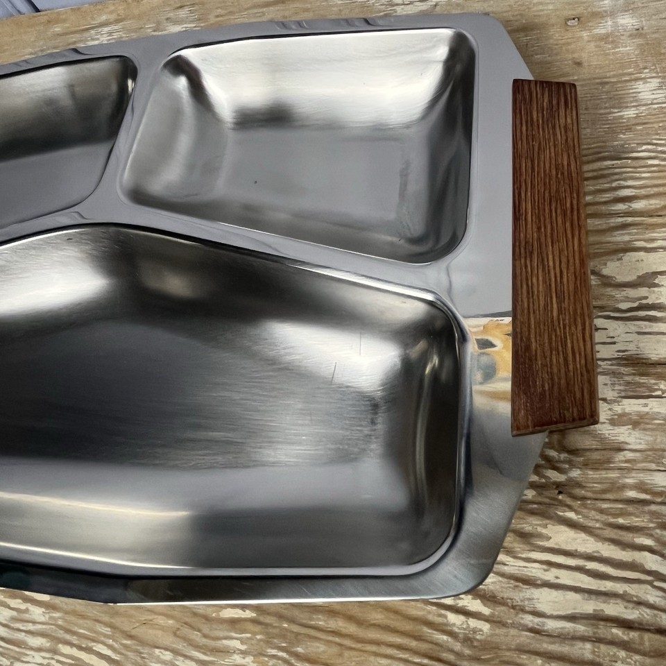Vtg Mid Century Modern Stainless Steel 3 Divided Serving Tray Perma ...