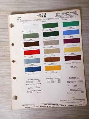 1973 AMC Color Chip Paint Sample Brochure/Chart: GREMILN,X,JAVELIN,AMX ...
