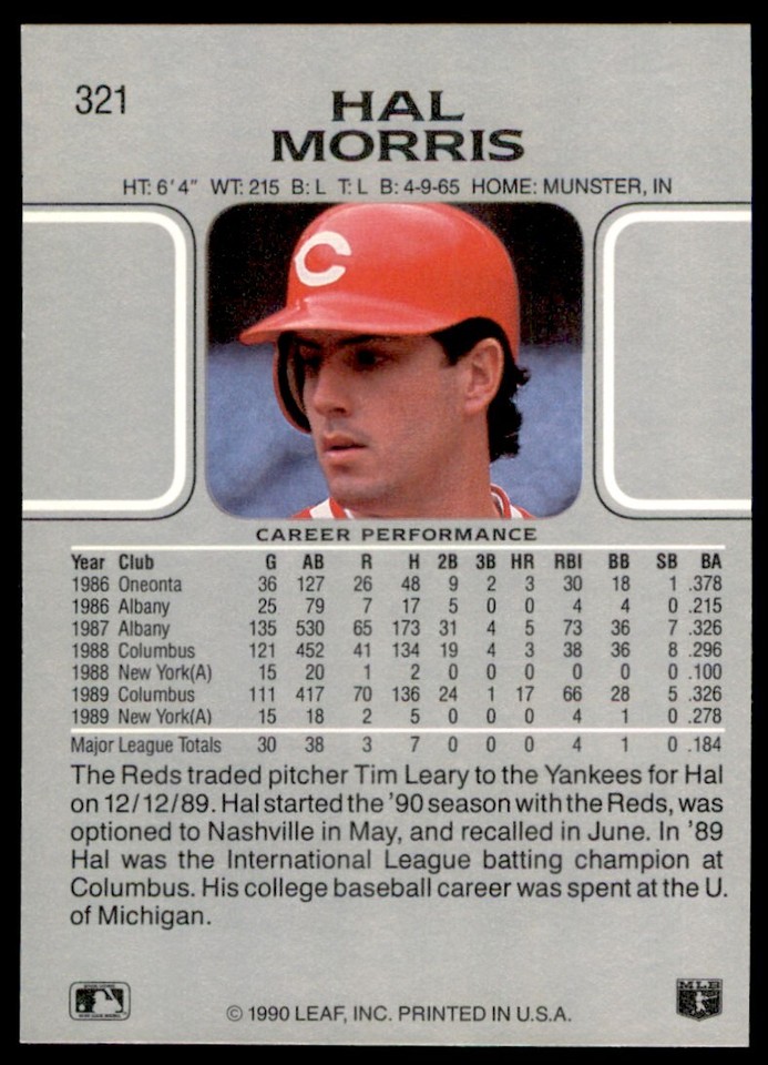 1990 LEAF HAL MORRIS CINCINNATI REDS #321 | eBay