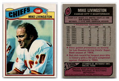 1977 Topps #58 Mike Livingston EXMT/NM - Kansas City Chiefs | eBay