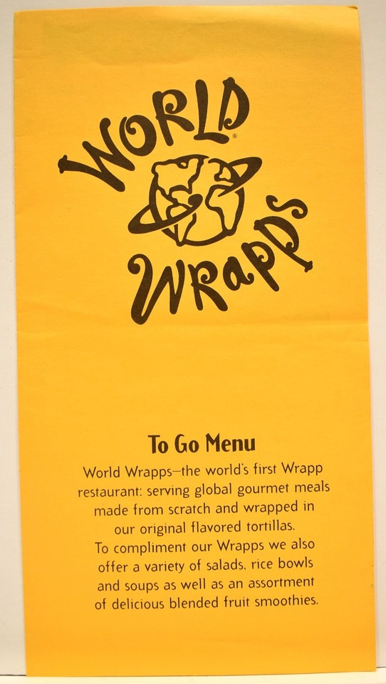 2001 World Wrapps Restaurant Menu Berkeley Burlingame San Francisco ...