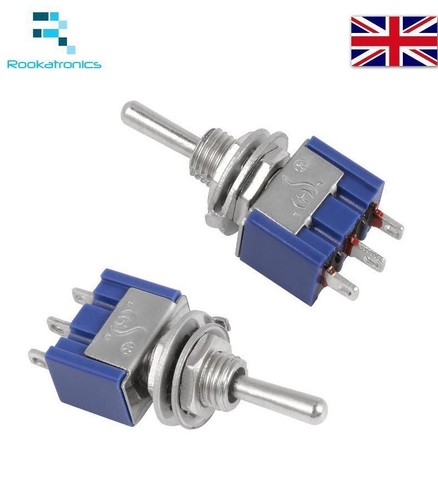 Blue Switch Miniature Toggle 3 Pin ON/OFF/ON SPDT 6A 125VAC/3A 250VAC ...