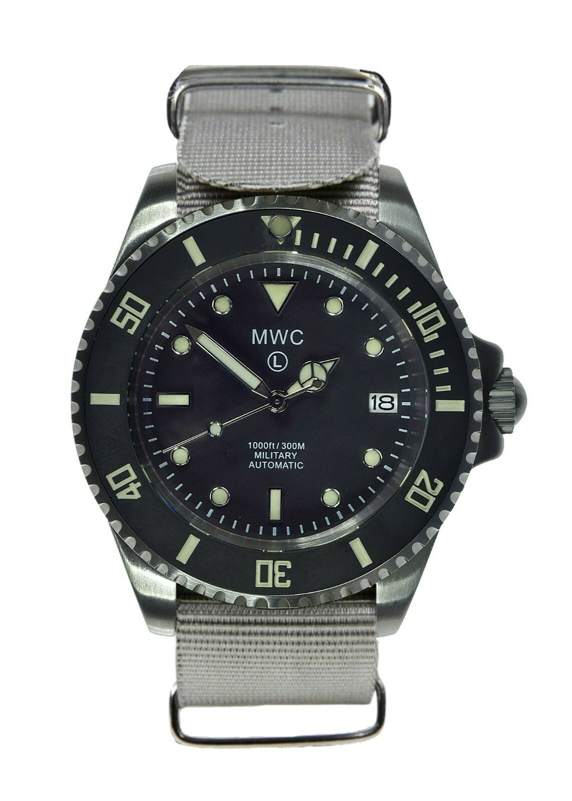 MWC 24 JEWEL Automatic Military Divers Grey Stainless Steel Case Grey ...