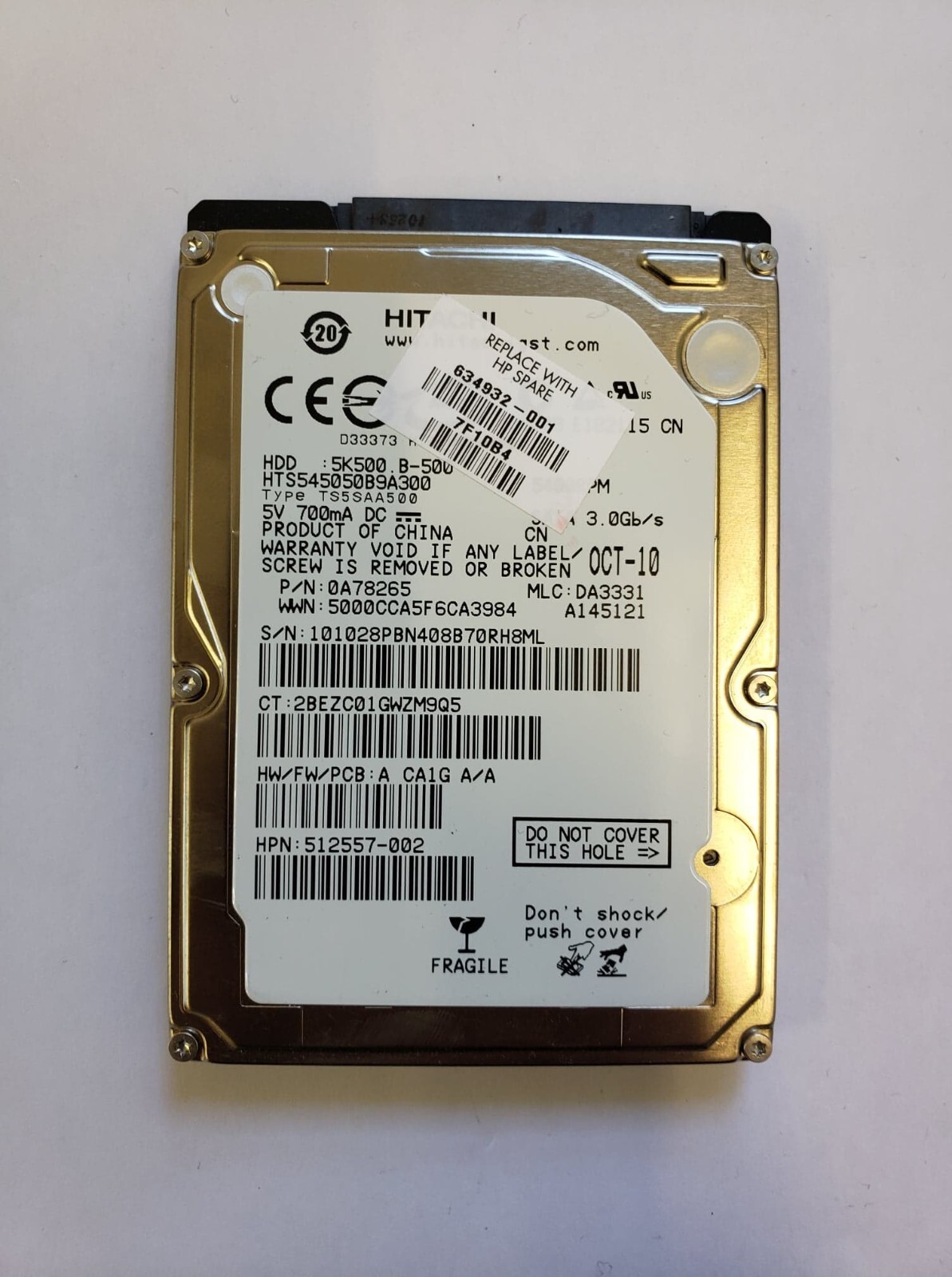 Hitachi HTS545050B9A300 500GB,Internal,5400 RPM,6.35 cm (2.5") (0A57915 ...