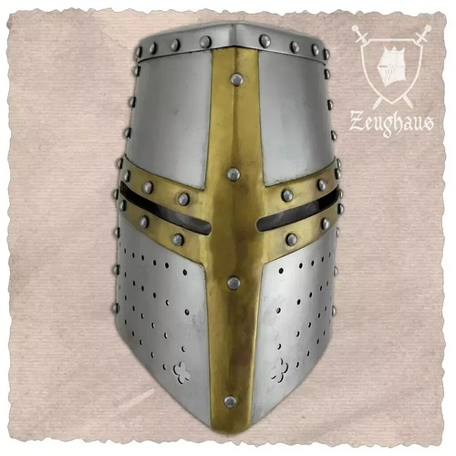 MEDIEVAL GREAT HELMET KNIGHT TEMPLAR 18GA LARP CRUSADER HELMET ...