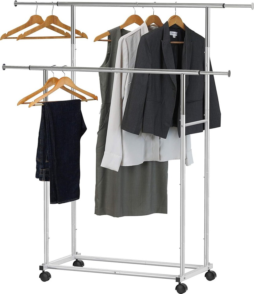 Simple Houseware Standard Double Rod Garment Rack, Silver | eBay
