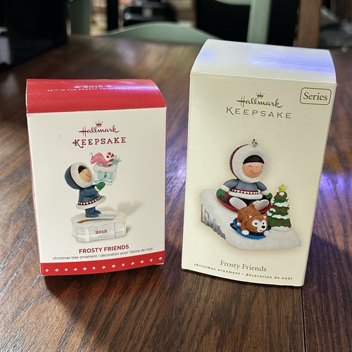 2008, 2015 Hallmark Frosty Friends 29, 36 Fish Bowl, Sledding Keepsake ...
