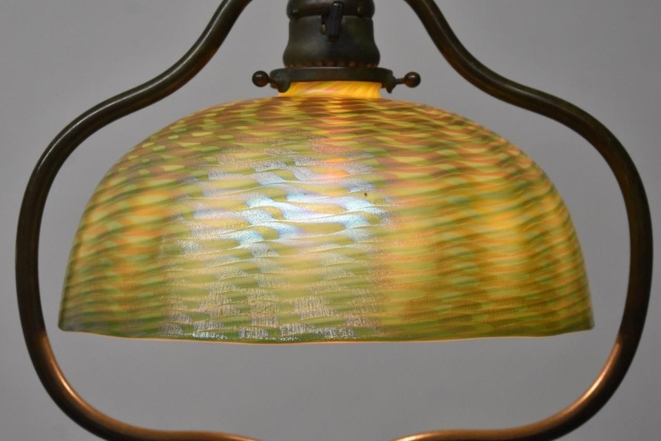 Tiffany Studios Bronze Floor Lamp with Green Damascene Shade | eBay