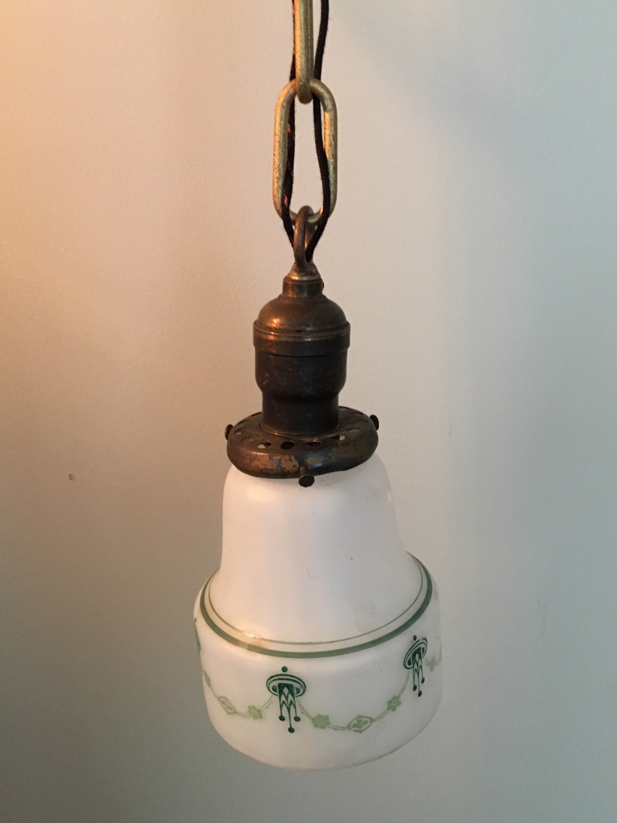 19" Antique Brass Pendant Light Hubbell Socket Antique Shade 28A | eBay