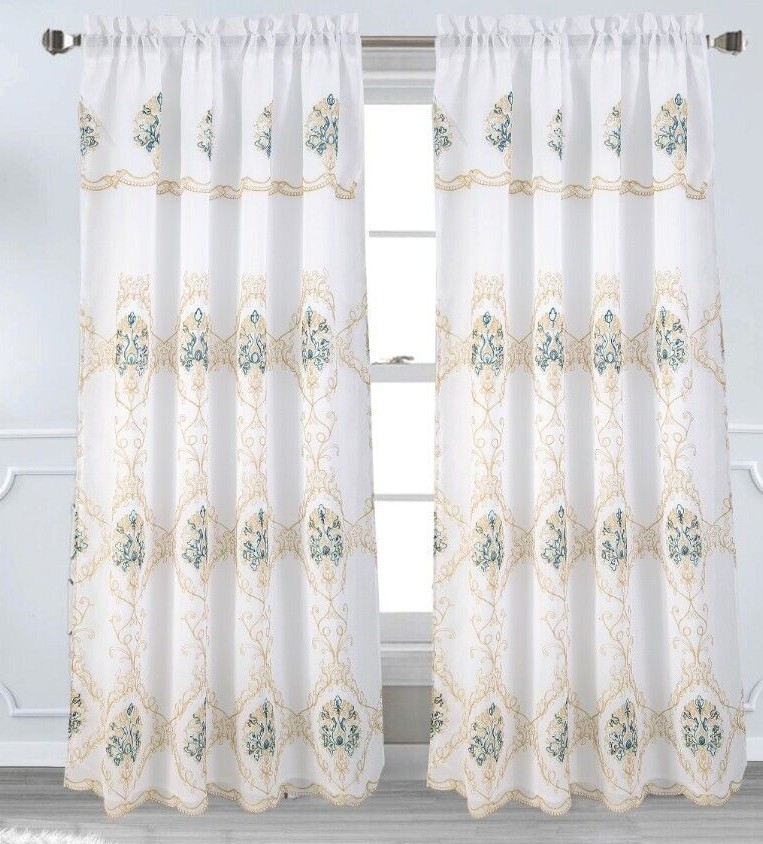 Set of 2 boulin Embroidered Curtains with Backing and Attached Valance ...