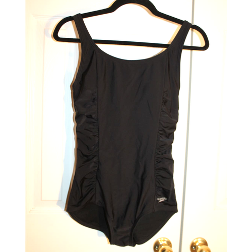 Speedo Women's Black Shirred Sides Moderate Cut One Piece Swimsuit sz M ...