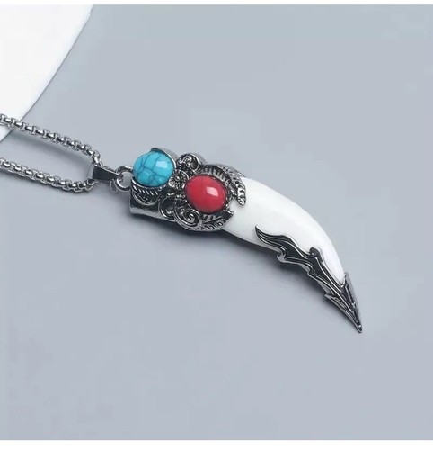 Men's Stainless Steel Chain Viking Wolf Tooth Norse Fang Pendant ...