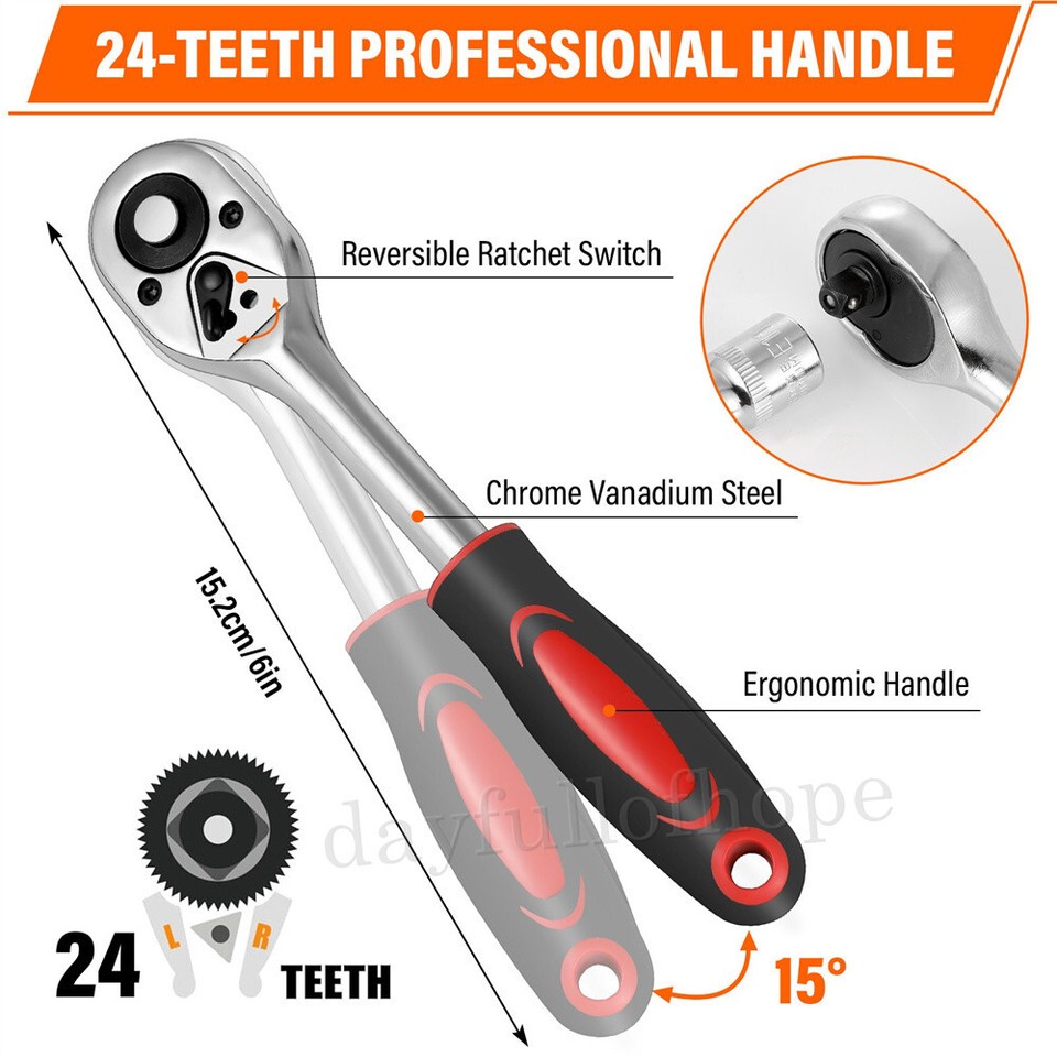 46PCS Socket Set 1/4" Drive Ratchet Spanner Metric Drive Small Socket ...