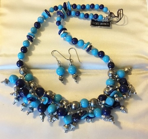 CHUNKY SOUTH WESTERN SILVER TURQUOISE NAVY BLUE BEAD CHOKER BIB ...