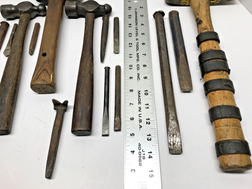 LOT OF VINTAGE BLACKSMITH TOOLS / CHISELS ANVIL FORGE HAMMERS. C | eBay