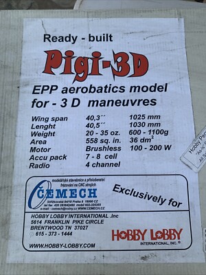 Hobby Lobby Cemech Pigi-3D RC Airplane ARF Kit. Vintage Fun Easy To Fly ...