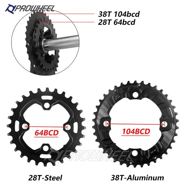 Prowheel Mountain Bike Chainring 104/64Bcd Double Speed 26T 28T 36T 38T ...