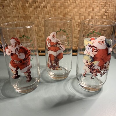 3 Vintage Coca Cola Haddon Sundborn Santa Claus Glass Tumblers - Used ...