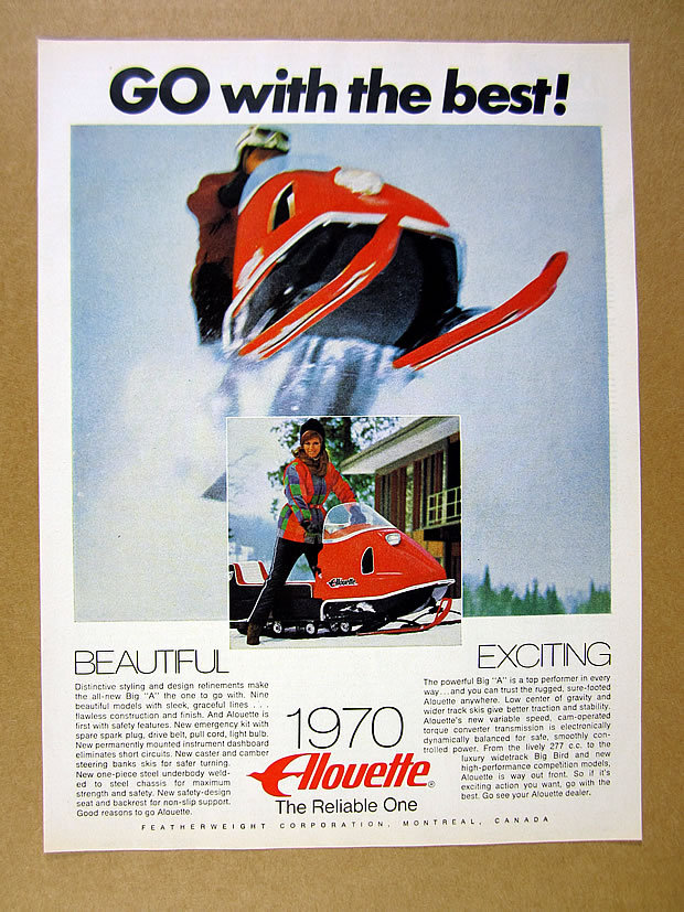 1970 Alouette Snowmobiles orange snowmobile photo vintage print Ad | eBay