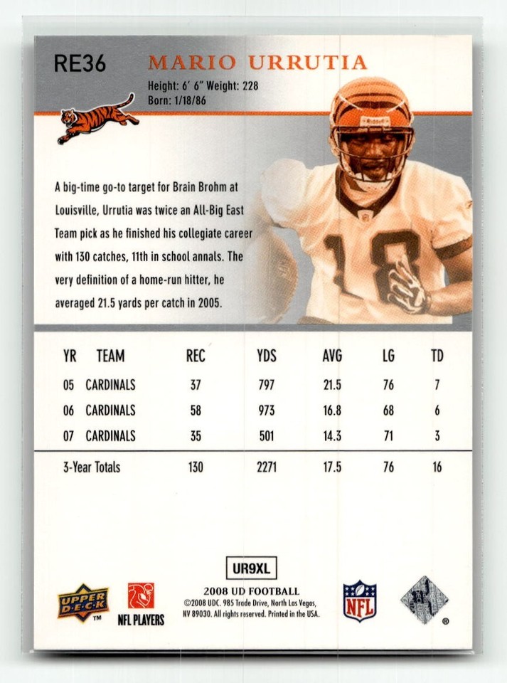 2008 Upper Deck Rookie Exclusives #RE36 Mario Urrutia Cincinnati ...