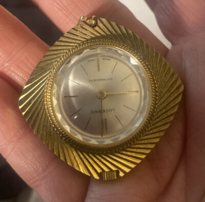 vtg Lucerno Swiss Made Gold Tone Wind Up Watch Pendant With Mona Lisa ...