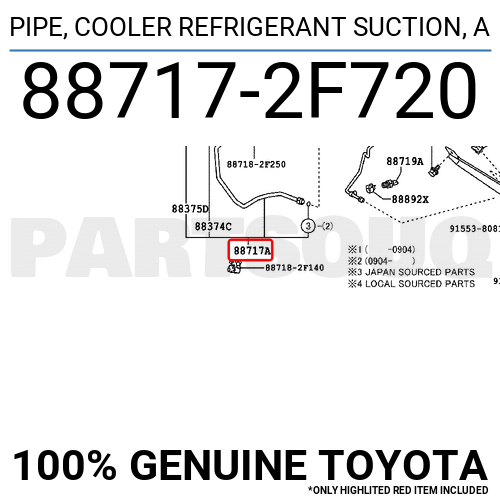 887172F720 Genuine Toyota PIPE, COOLER REFRIGERANT SUCTION, A 88717 ...