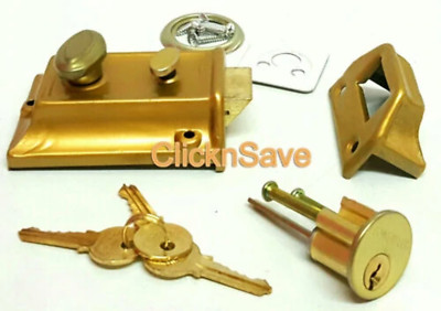 New 3 KEYS NORMAL DUTY BRASS FRONT DOOR 60MM BACKSET LOCK RIM NIGHT ...