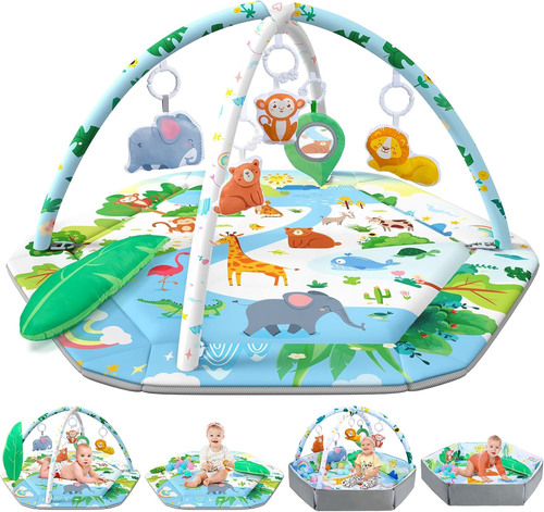 Baby Gym Play Mat, 8-In-1 Tummy Time Mat & Activity Gym Mat Ball Pit ...