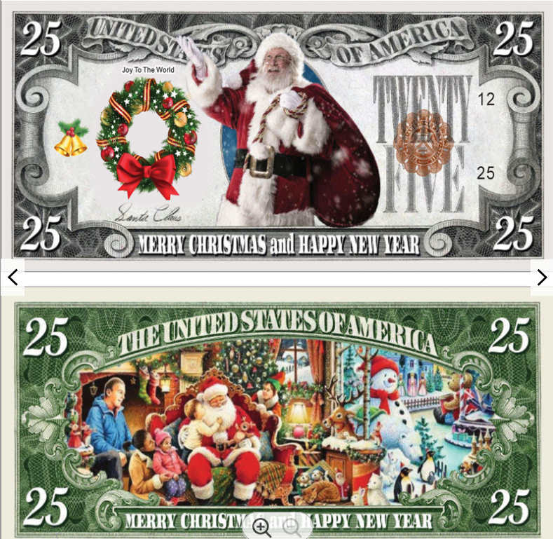 Santa Claus Christmas Banknote Holiday Coins Nickel Paper Money Hobo ...