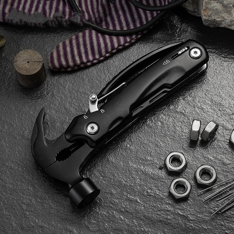 Multitool with Claw Nail Hammer Black Stainless Steel Portable Pocket ...