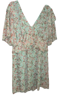 womens plus mint ditsy v neck chiffon floral ruffled lined dress 3x | eBay
