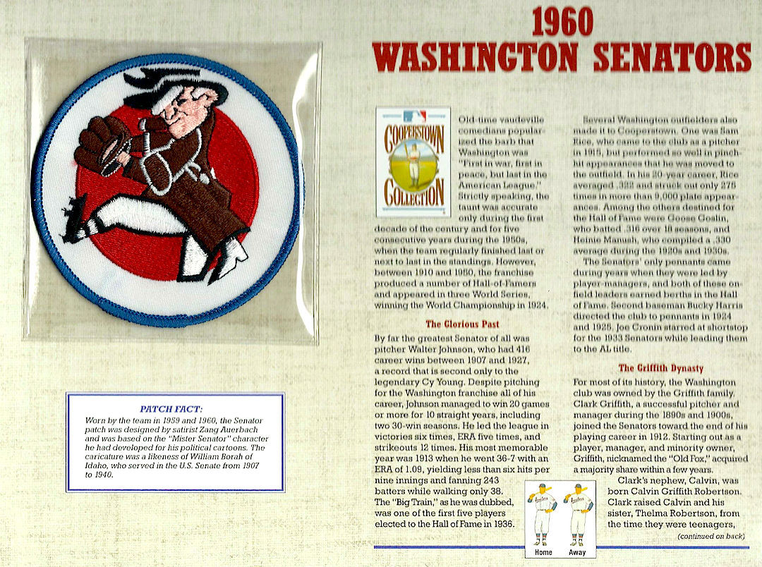 1960 WASHINGTON SENATORS ~ COOPERSTOWN COLLECTION BASEBALL PATCH ...