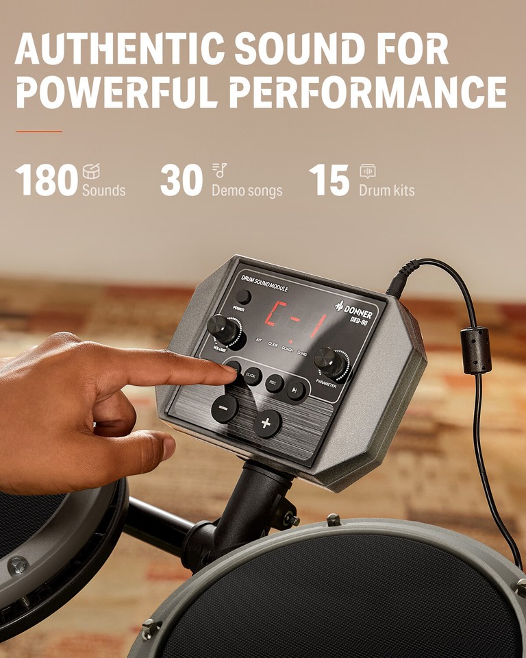🥁Donner DED-80 Electric Drum Set Quiet Mesh Pad Electronic Drum With ...