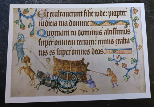 vtg postcard British Library Luttrell Psalter Harvest Cart Going Up ...
