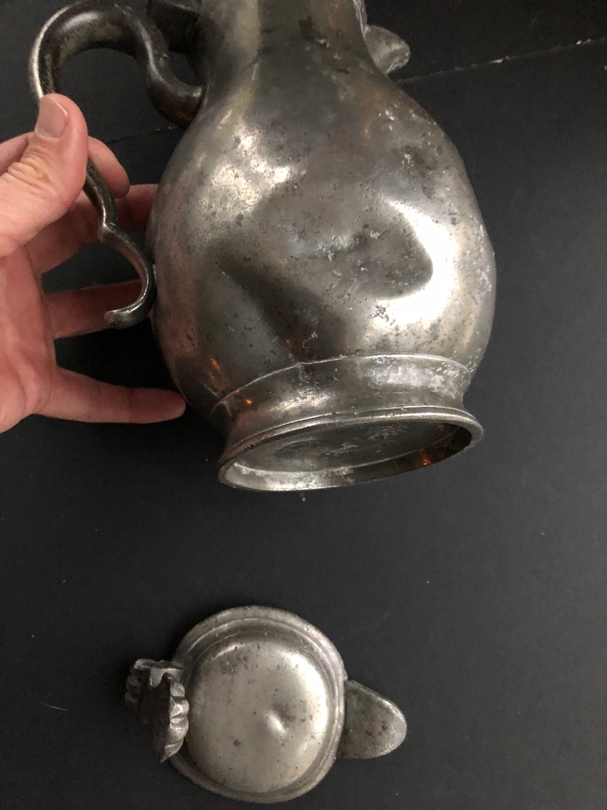 Antique Pewter Pitcher Cover Jug Flagon Hallmarks BELGIUM 1700/1800's ...