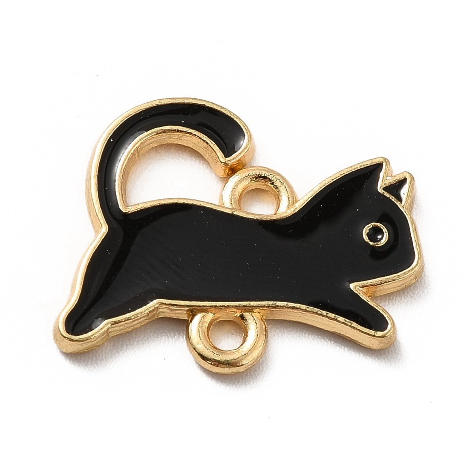 10x Light Gold Cat Black Alloy Links Connectors with Enamel Findings ...