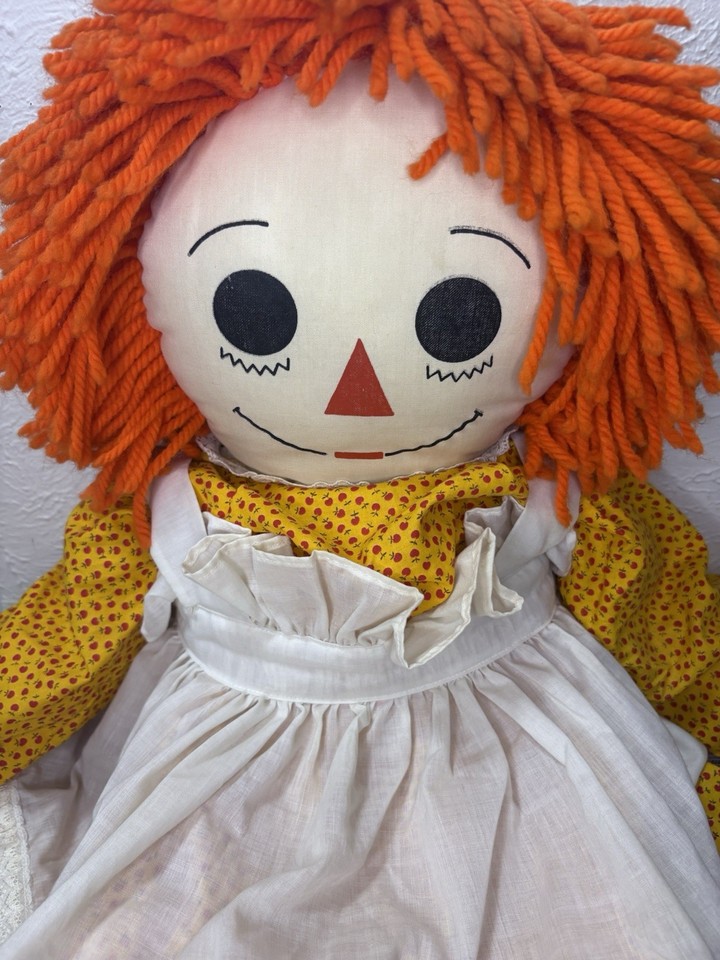 Vintage Raggedy Ann Doll Large 33 inches Orange Yarn Hair Floral Dress ...