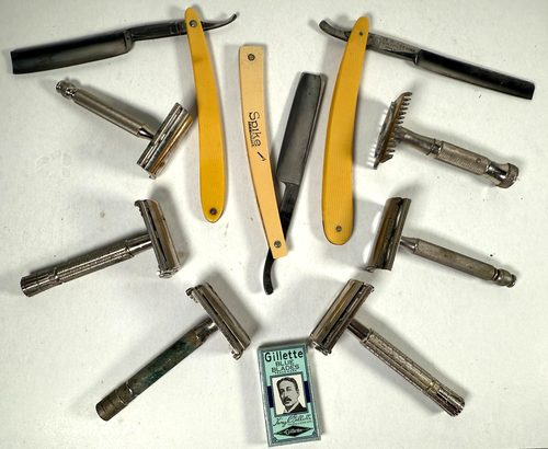 VTG LOT 6 GILLETTE DE RAZORS & 3 STRAIGHT RAZORS + BLUE BLADES AS IS | eBay