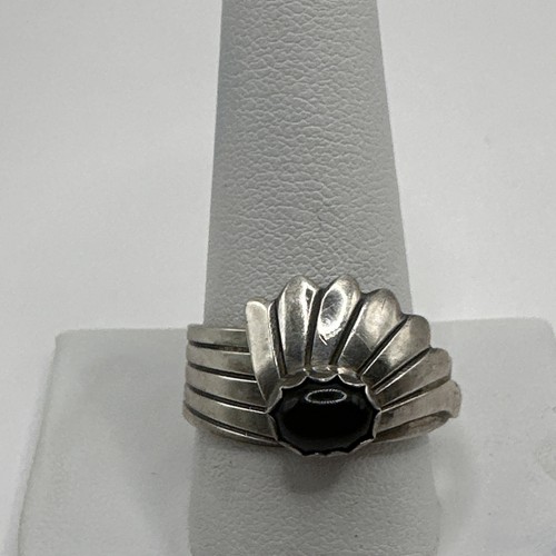 Richard Begay Navajo Onyx Set Wing Design Sterling Silver Ring Size 9. ...