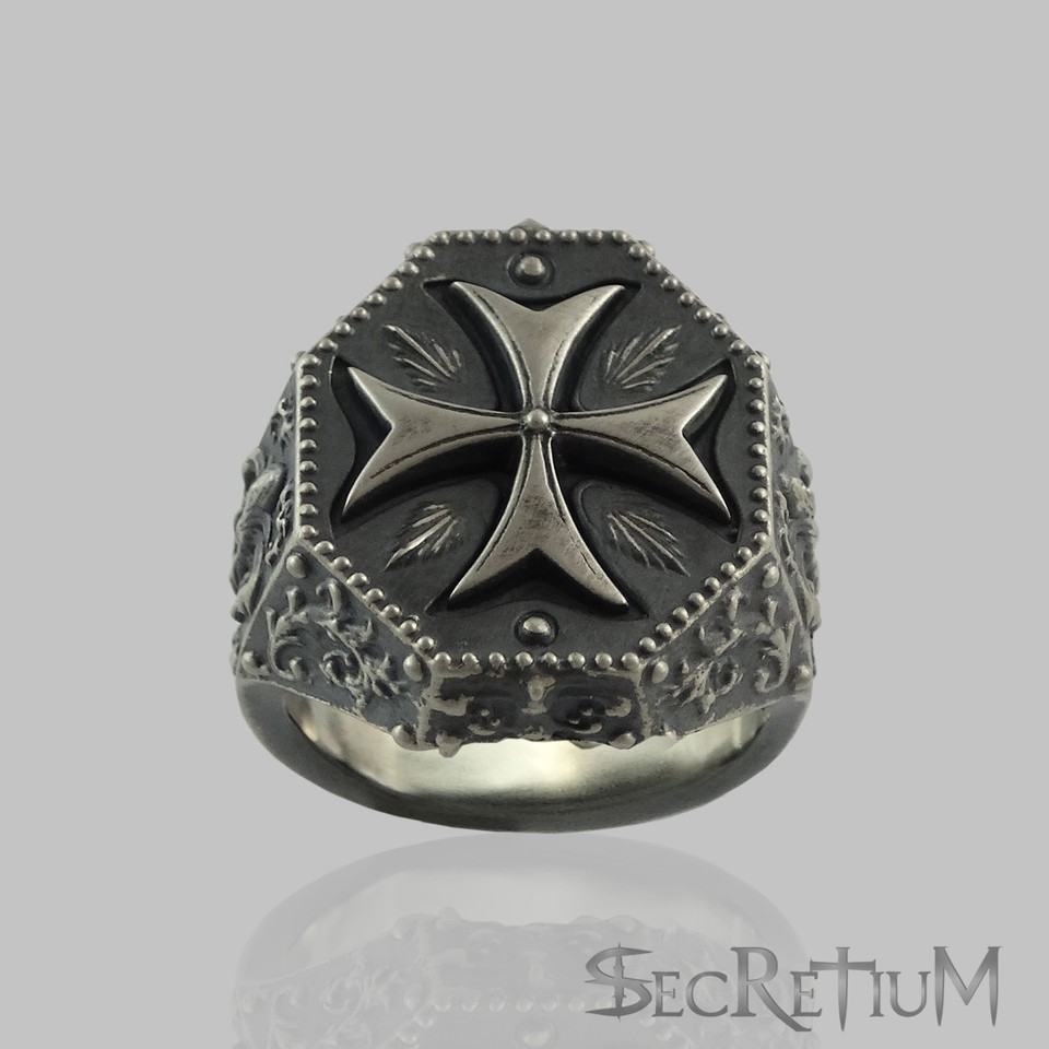 Masonic Knights Templar Sterling Silver 925 Medieval Cross Biker Men's ...