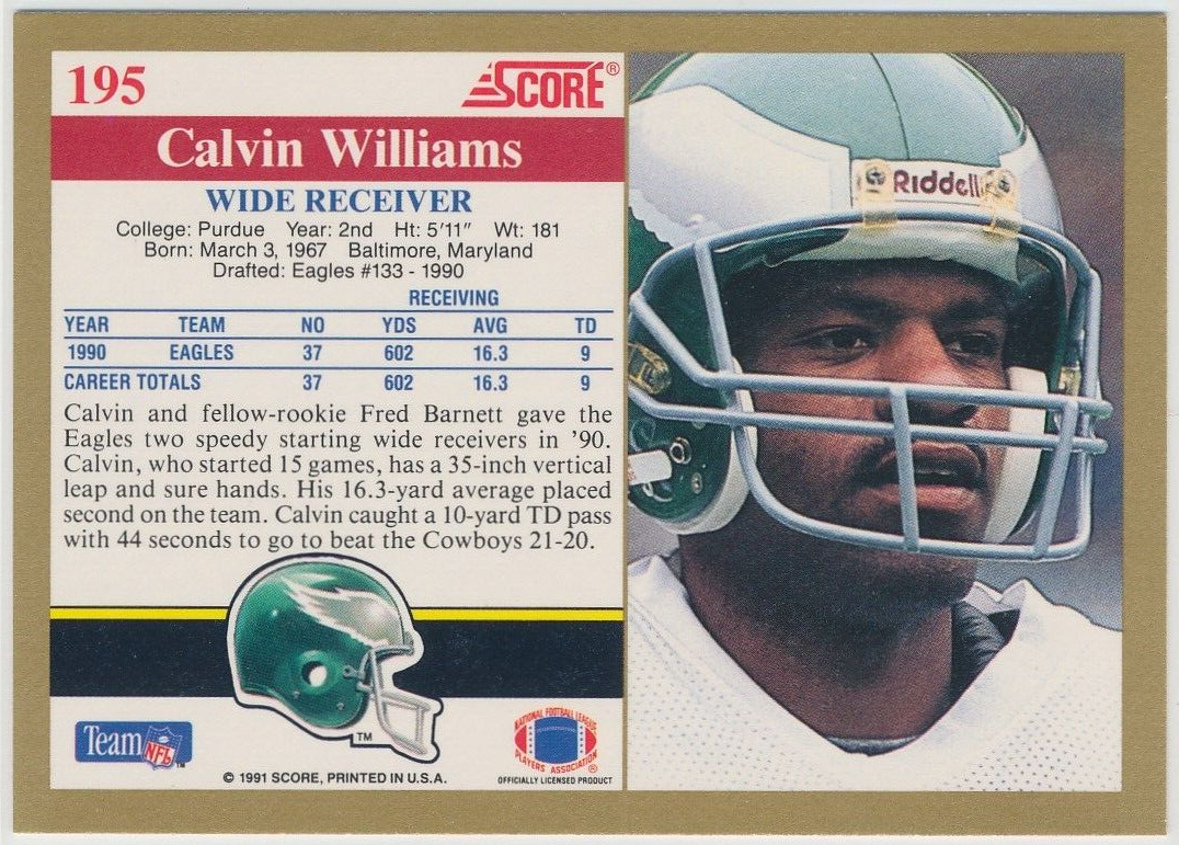 Calvin Williams - Philadelphia Eagles - 1991 Score Football - Base ...