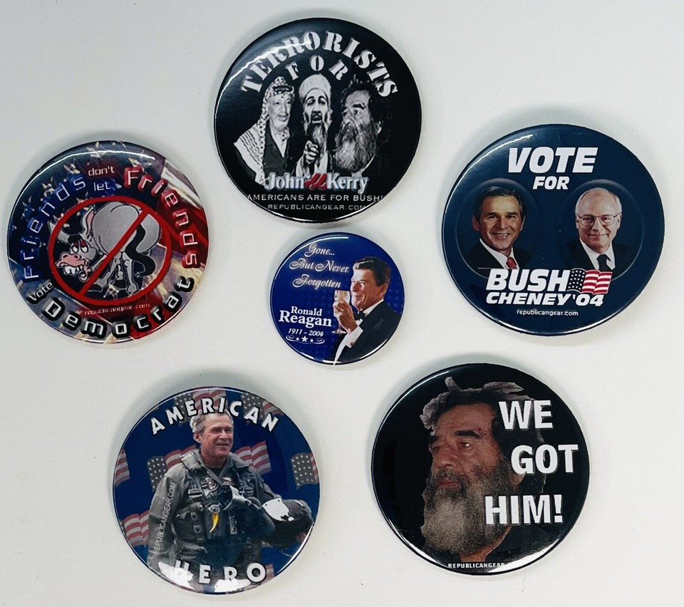 VTG 2004 Lot 6 Republican Political BUTTONS Pins George W. Bush Cheney ...