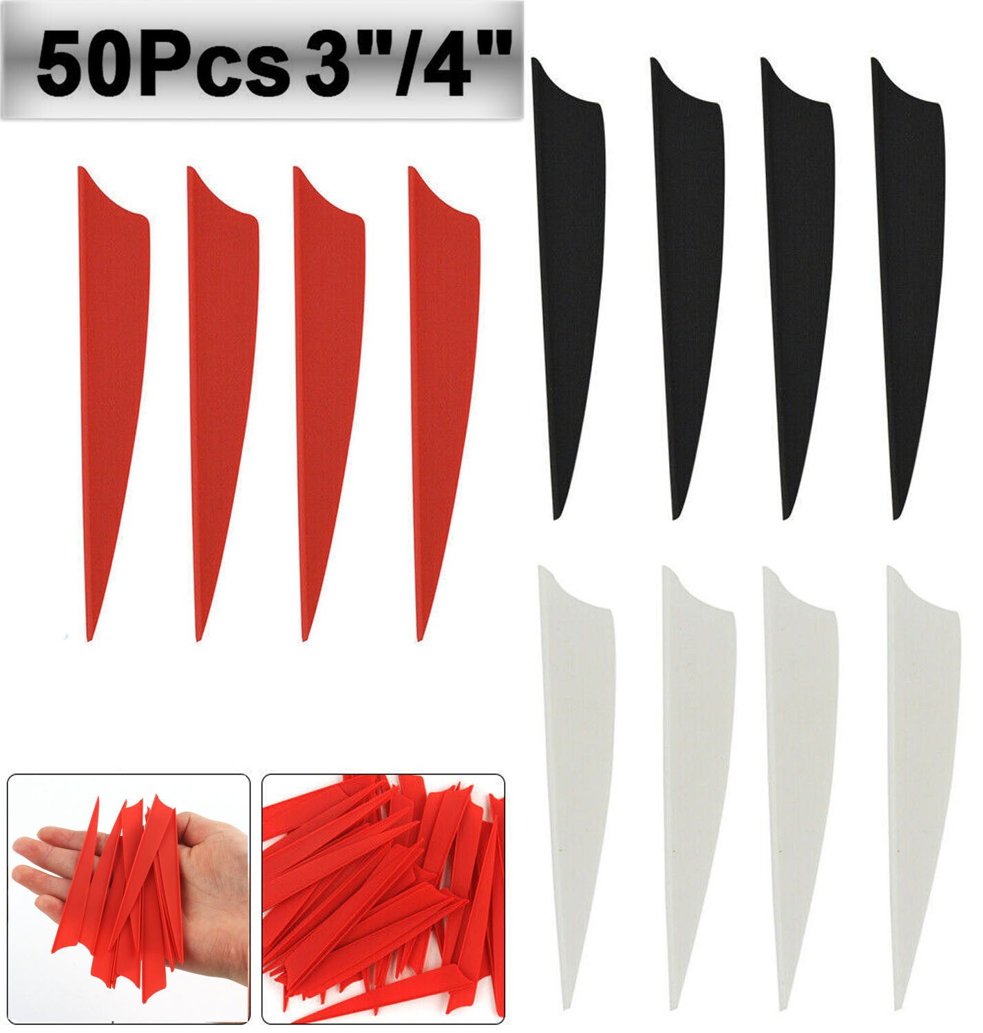 50Pcs 3" 4" Archery Arrow Vanes Rubber Fletches Shield Fletching 8 ...