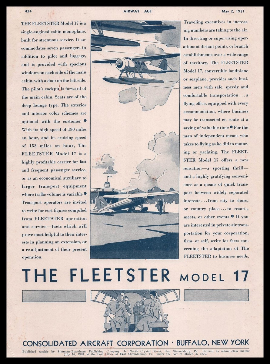 Fleetster Logo 1931 Fleetster Model 17 Plane Consolidated Aircraft
