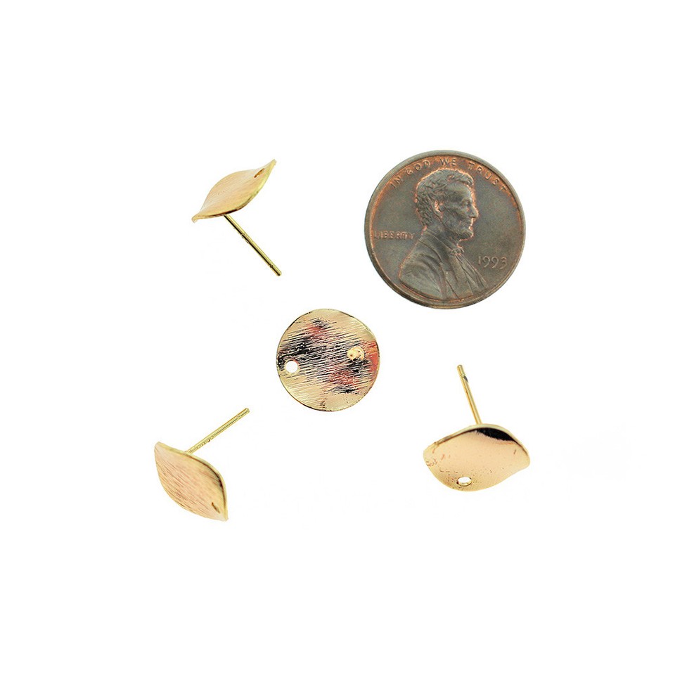 2 Minimalist Stud Earring Bases Gold Plated Brass Hammered Round 1 Pair ...