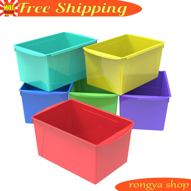 6-Pack Book Bin Box Container Paper Storage Organizer Multicolor NEW | eBay