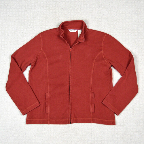 Orvis Sweater Jacket Womens XL Red Cotton Knit Mock Neck Full Zip ...